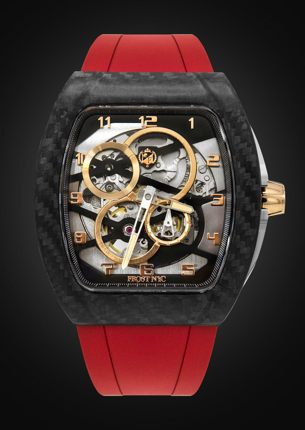 Frost NYC Mens Watch - Automatic Skeleton Carbon Fiber Sport Gold Watc ...
