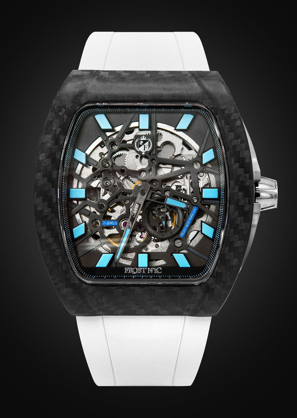 Frost NYC Mens Watch - Automatic Skeleton Carbon Fiber Sport Black Wat ...
