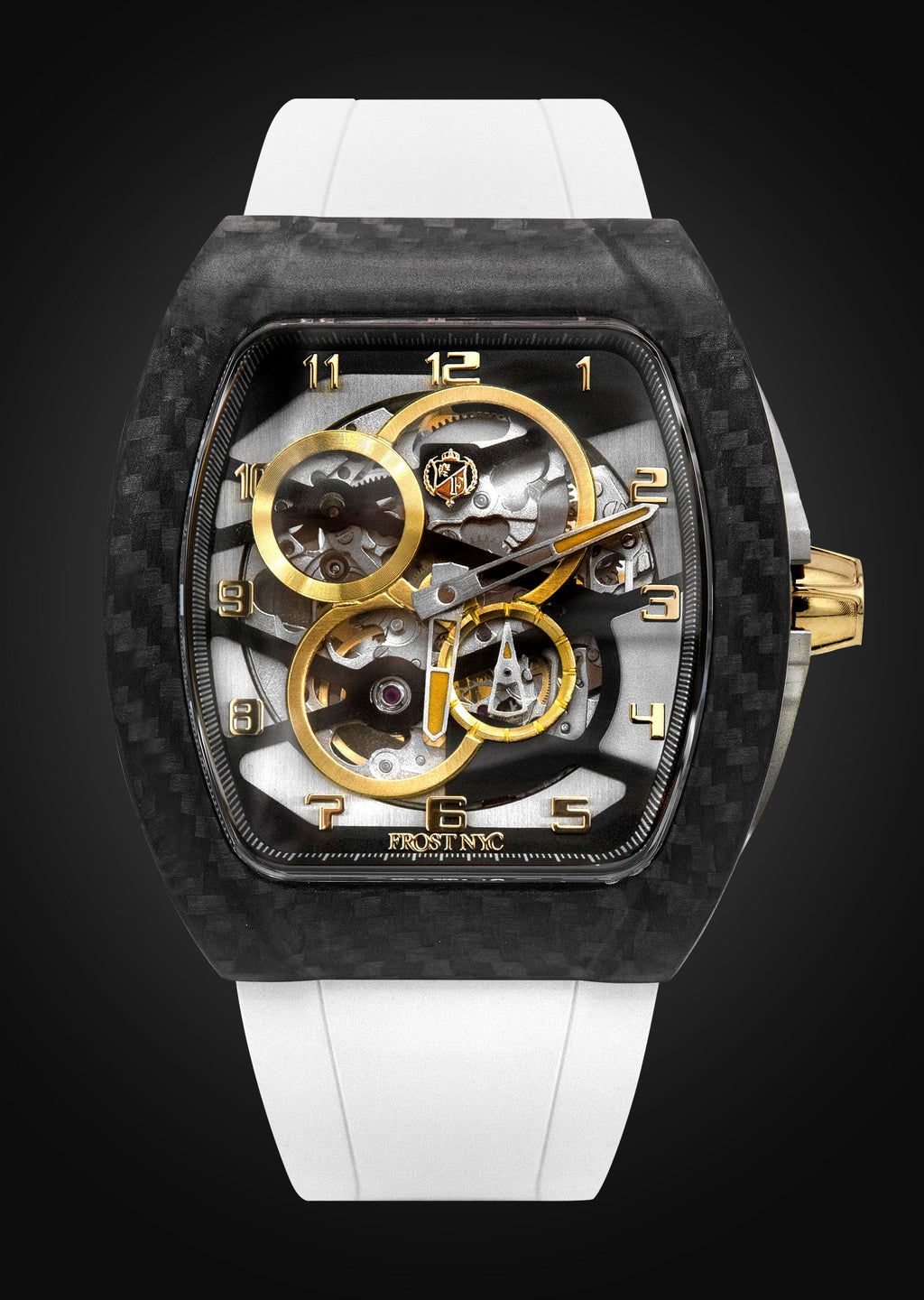 Frost NYC Mens Watch - Automatic Skeleton Carbon Fiber Sport Gold Watc ...